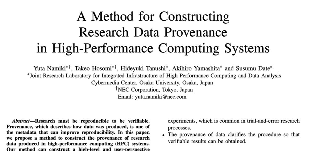 Yuta Namiki's paper was accepted at IEEE eScience2023 | The Joint Research Laboratory for ...